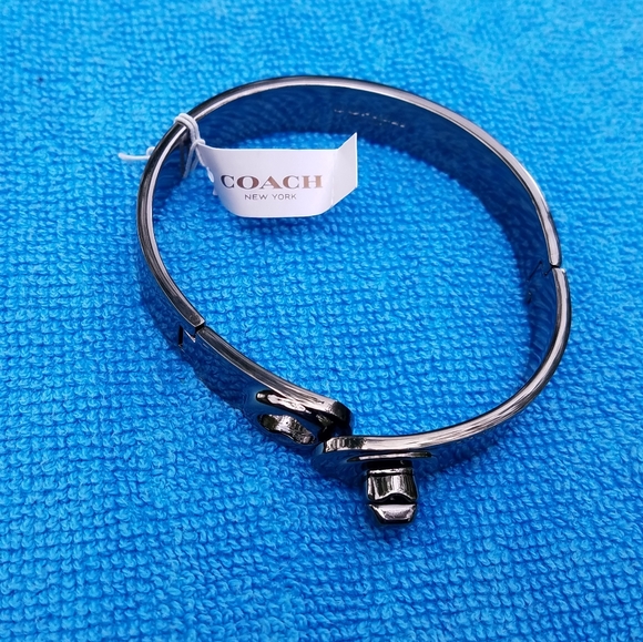 Coach | Jewelry | Coach Turnlock Bangle Bracelet Hinged Embossed Stitch ...